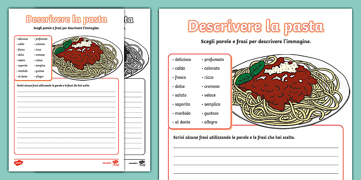 * NEW * Attività di scrittura: Descrivere la pasta - Twinkl