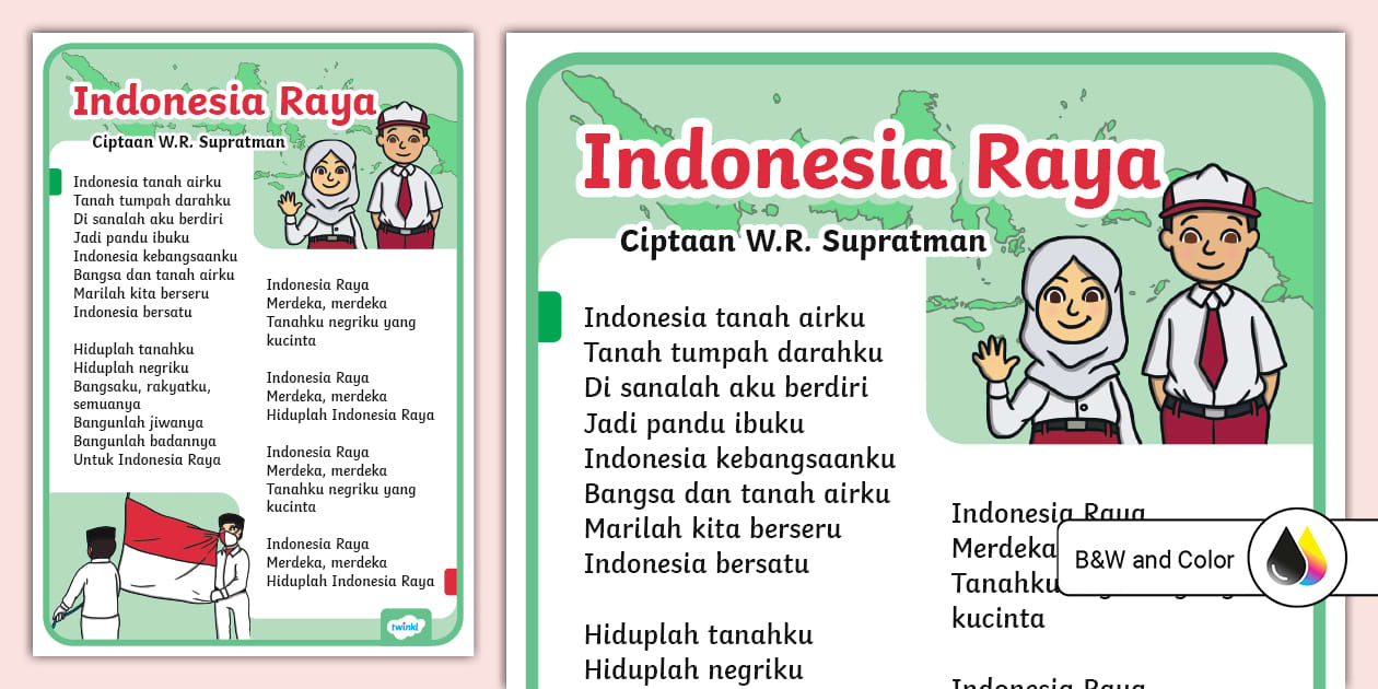 Poster Lirik Lagu Indonesia Raya (teacher made) - Twinkl