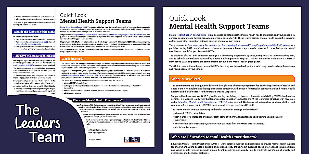 Quick Look: Mental Health Support Teams for Schools - Twinkl