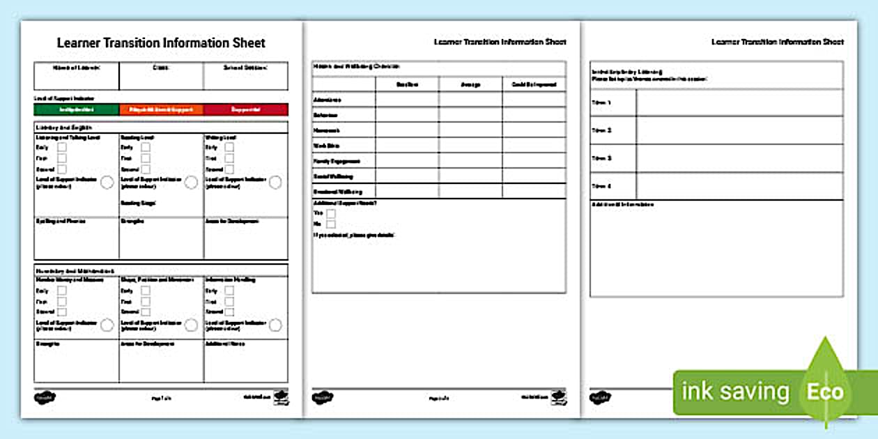 Learner Transition Information Sheet - Twinkl