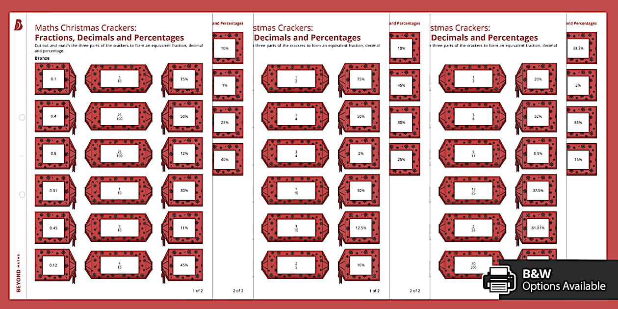 👉 Maths Christmas Crackers: Fractions Decimals and Percentages