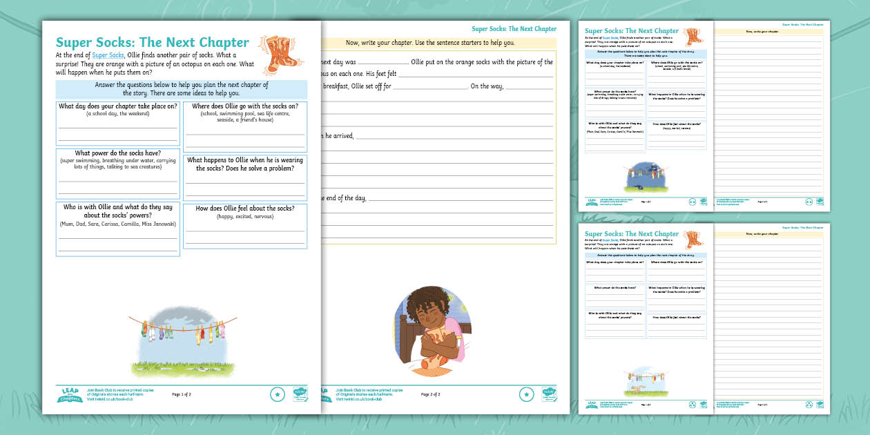 'Super Socks' The Next Chapter Writing Activity - Twinkl