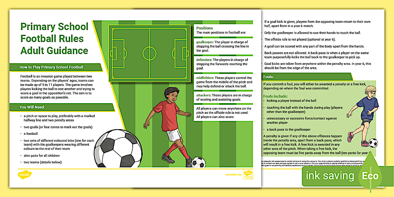 Primary School Football Rules Adult Guidance (teacher made)