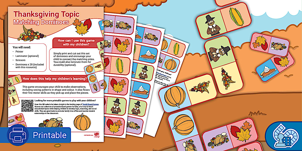 Thanksgiving Matching Dominoes (teacher made) - Twinkl