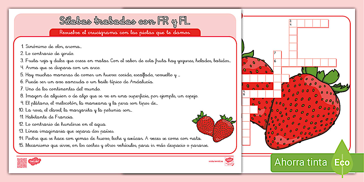 Crucigrama: Sílabas trabadas con FR y FL (Teacher-Made)
