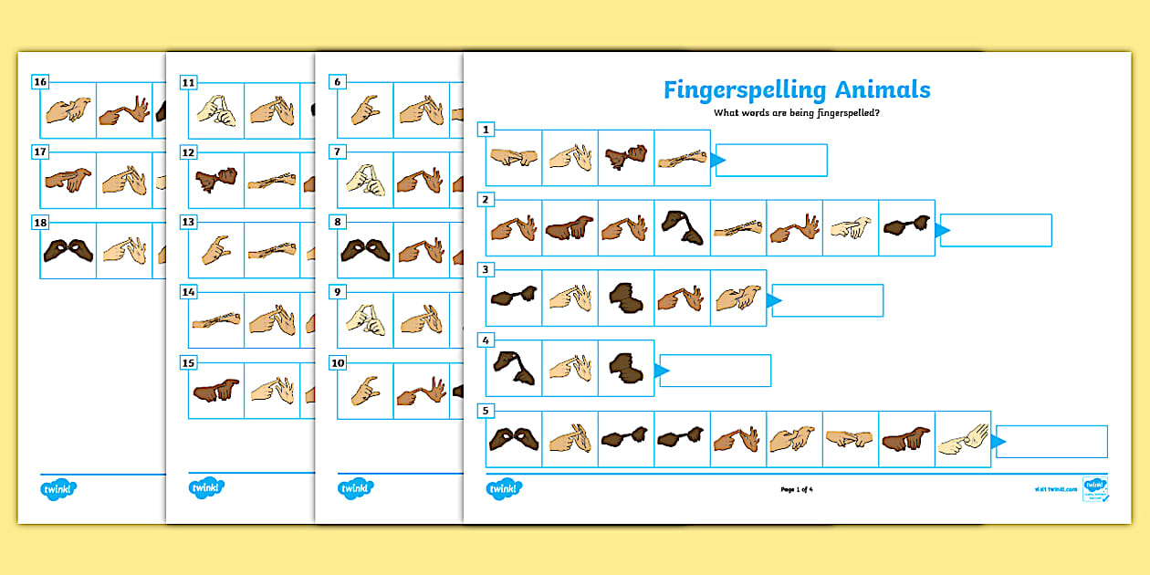 Fingerspelling Animals Comprehension Worksheet