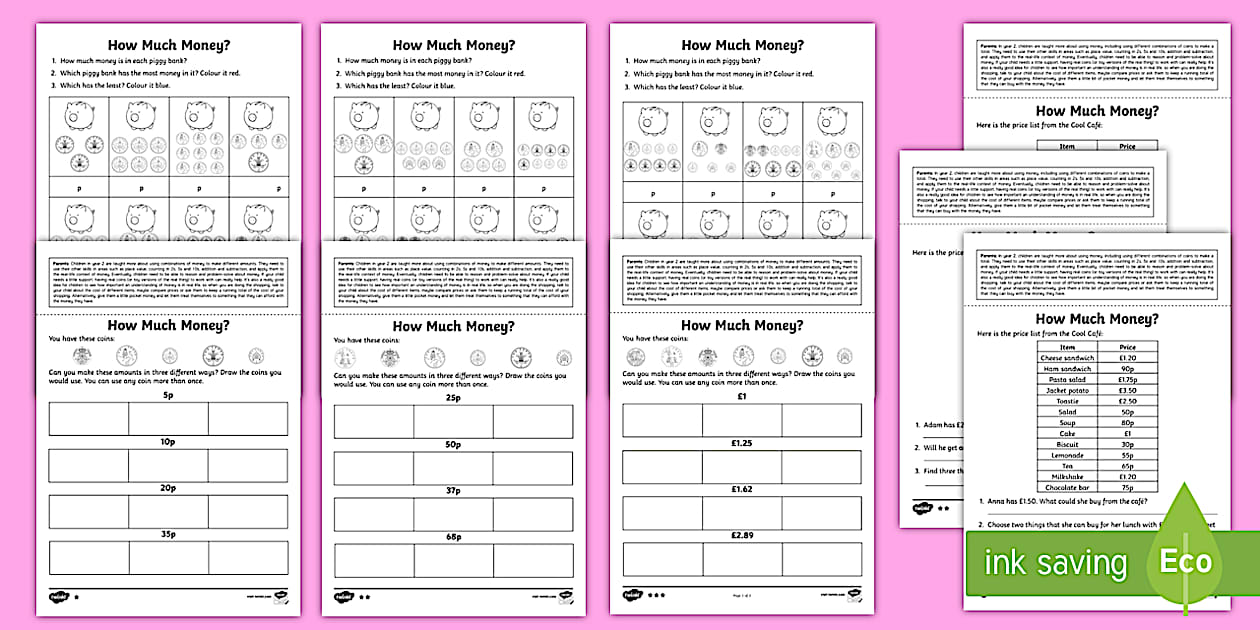 Year 2 Maths Homework Money Activity Pack - Twinkl