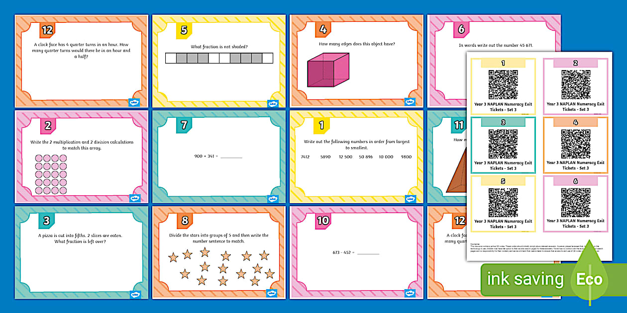 NAPLAN practice Maths for Year 3 - Exit Tickets - Twinkl