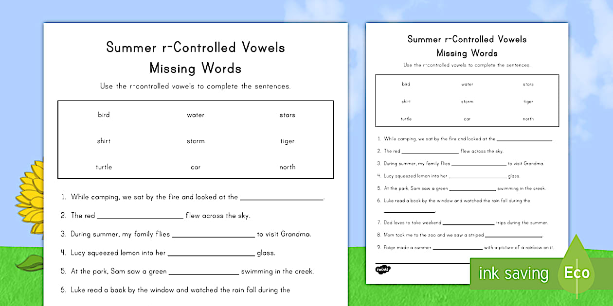 Summer R-Controlled Vowels Worksheet (teacher made) - Twinkl