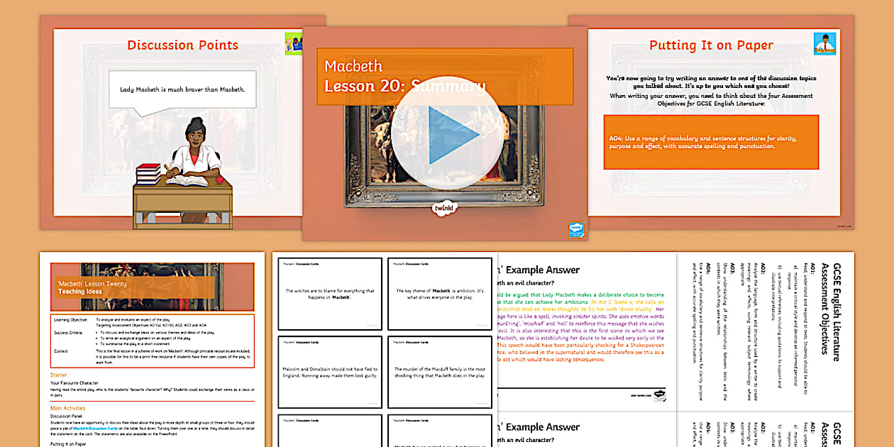 Editable Macbeth Lesson 20: Summary Lesson Pack - Twinkl