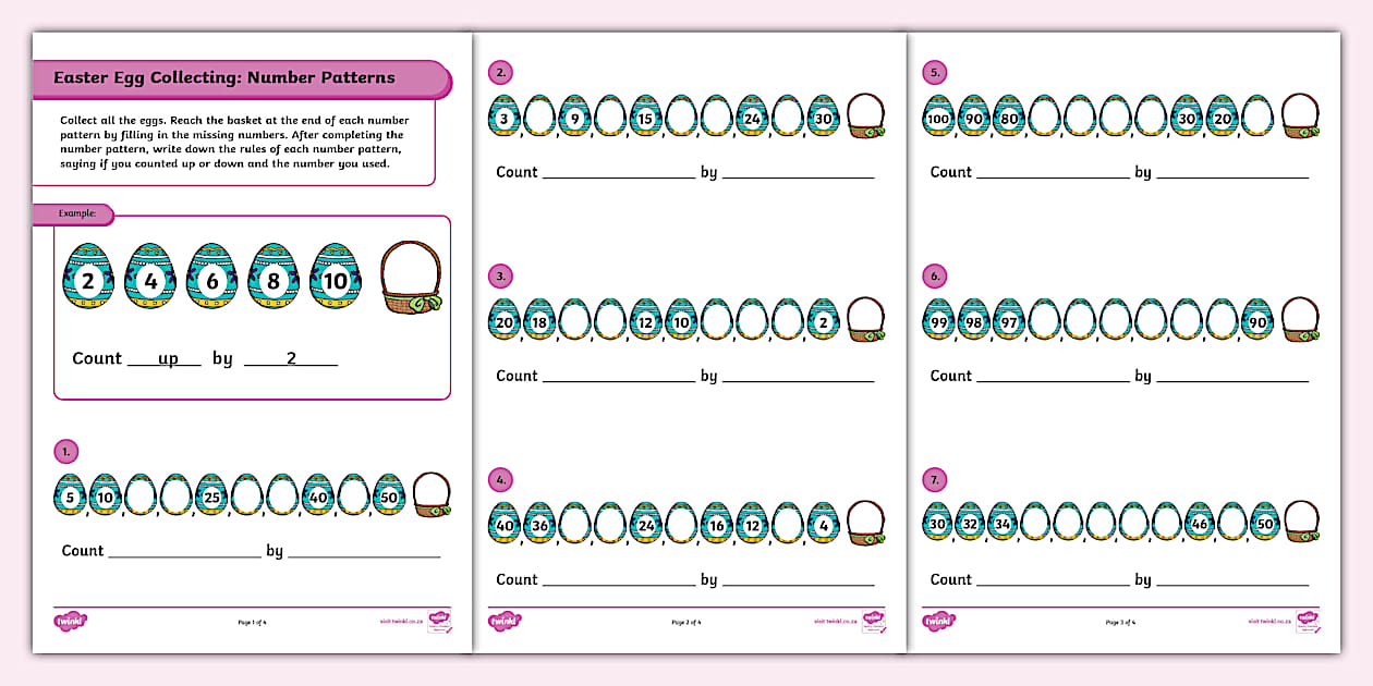 Easter Egg Collecting Number Patterns Activity Sheet
