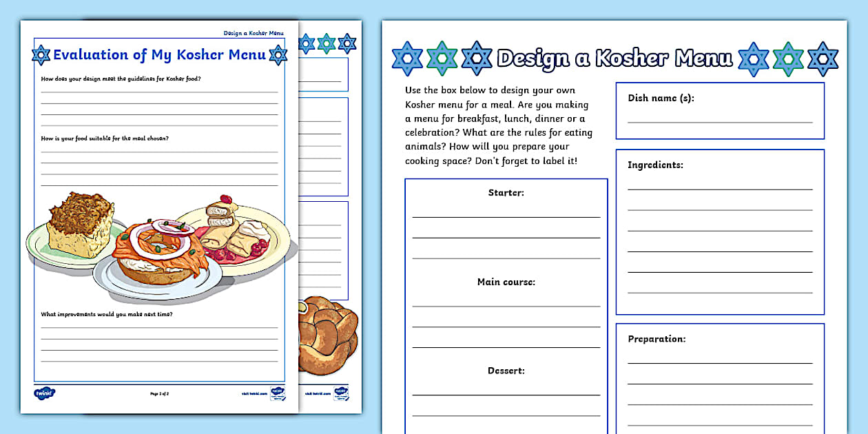 Design a Kosher Menu Worksheet (teacher made) - Twinkl