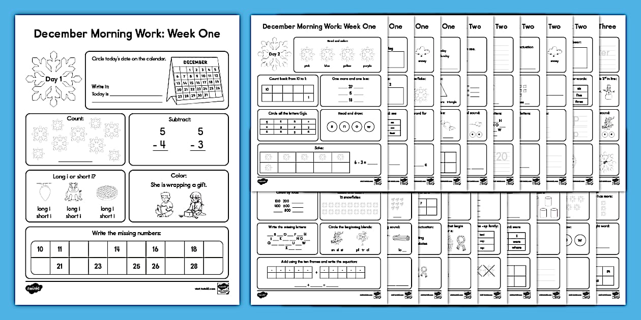 Kindergarten December Morning Work Bundle (teacher made)