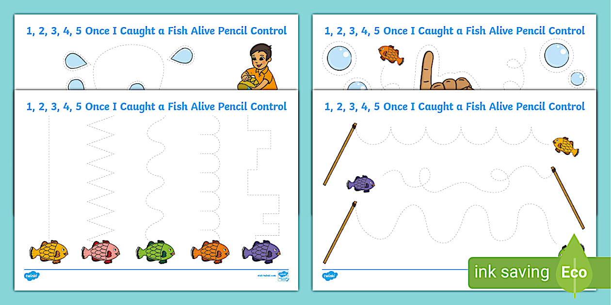 1, 2, 3, 4, 5 Once I Caught a Fish Alive Pencil Control