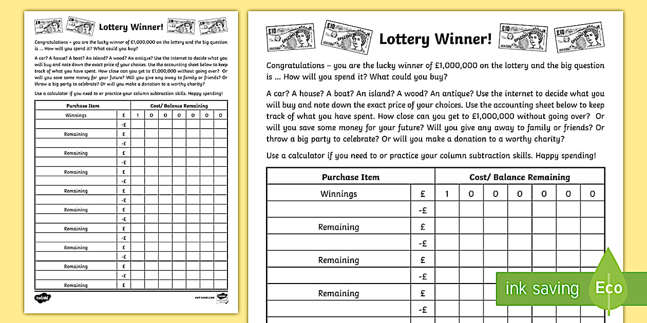 Editable Lottery Winner Accounting Template Worksheet