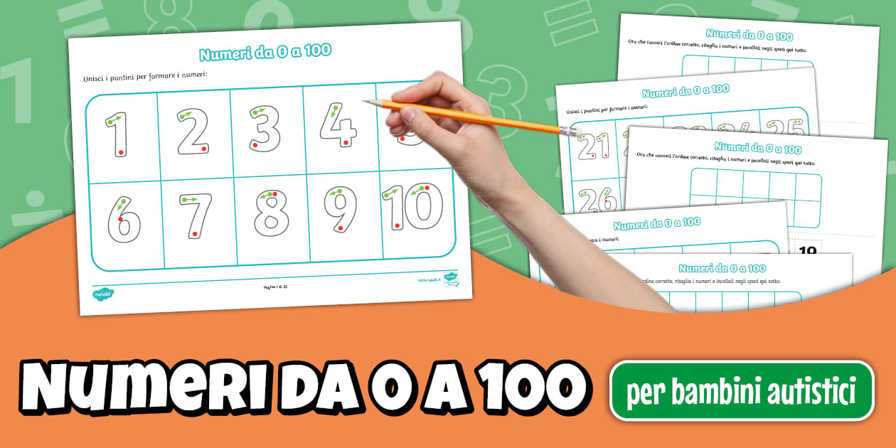 Numeri da 0 a 100 per bambini autistici: scheda di lavoro