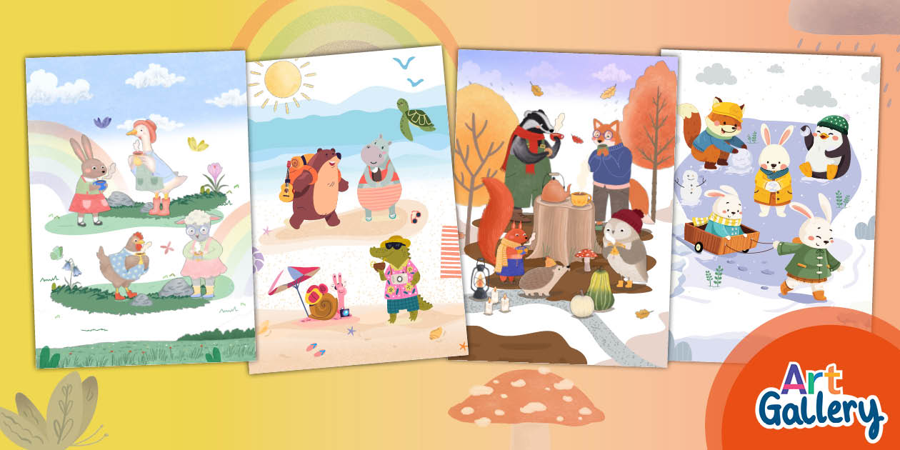 Cosy Animals Seasons Posters (teacher made) - Twinkl
