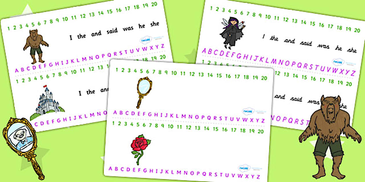 Cursive Beauty and the Beast Combined Number and Alphabet Strips