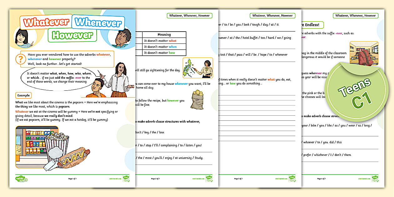 Whatever, Whenever, However Exercises ESL [Teens, C1]