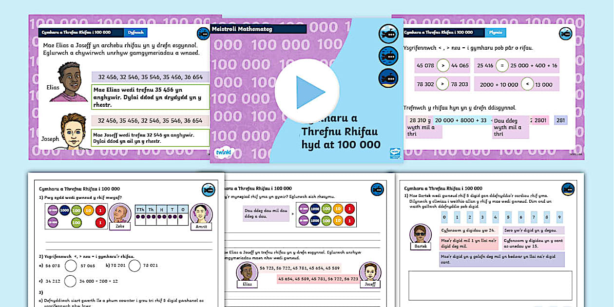 Meistroli Mathemateg: Trefnu a Chymharu Rhifau hyd at 100 000