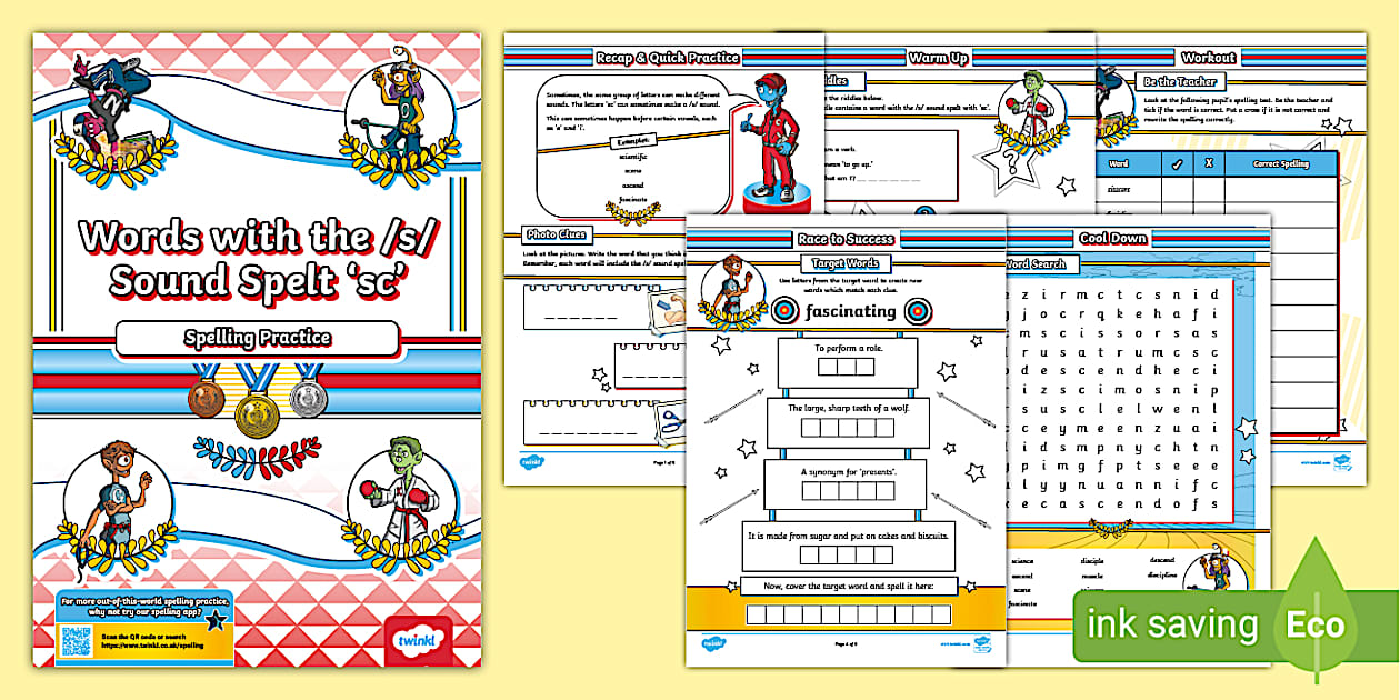 Words /s/ Sound Spelt 'sc' KS2 Spelling Practice Booklet
