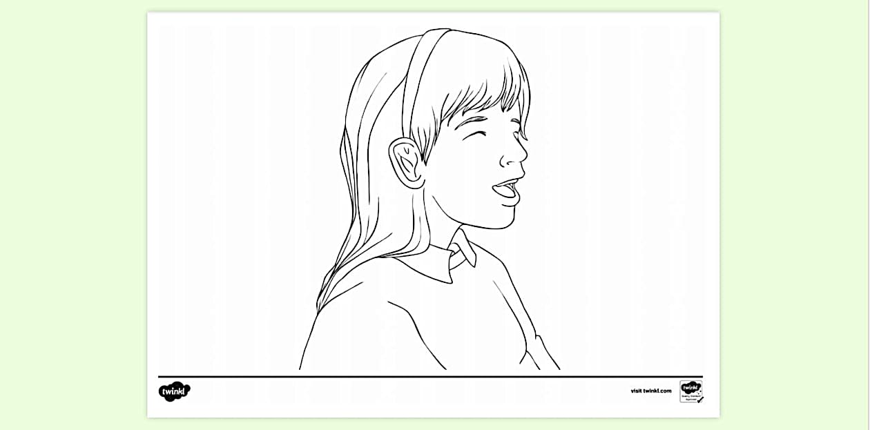 Girl Talking Being Fed Laughing Colouring | Colouring Sheets