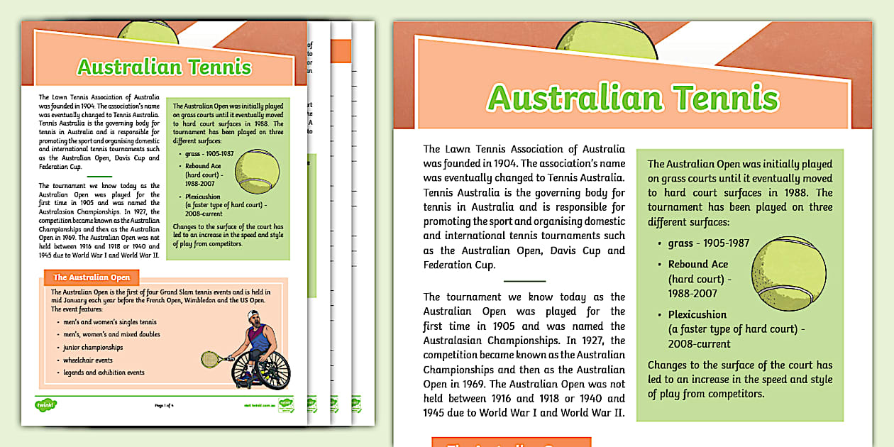 Australian Tennis Reading Comprehension (teacher made)