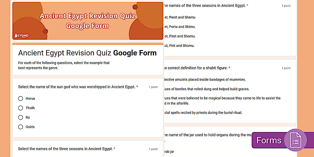 Ancient Egypt Revision Quiz Google Form - Twinkl