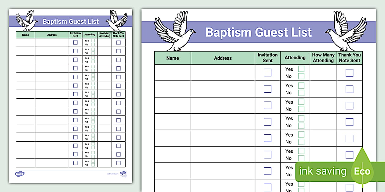 Baptism Guest List Checklist (Teacher-Made) - Twinkl