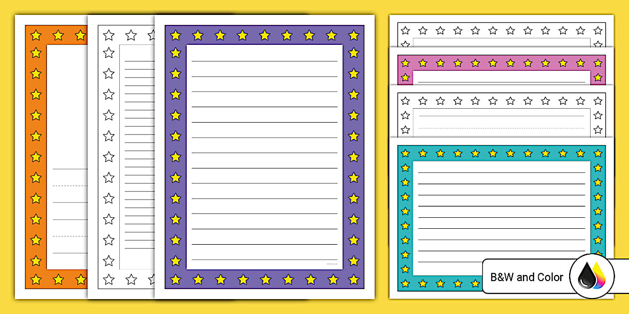 Blank and Lined Journal Writing Pages - Mixed Colors Star Border