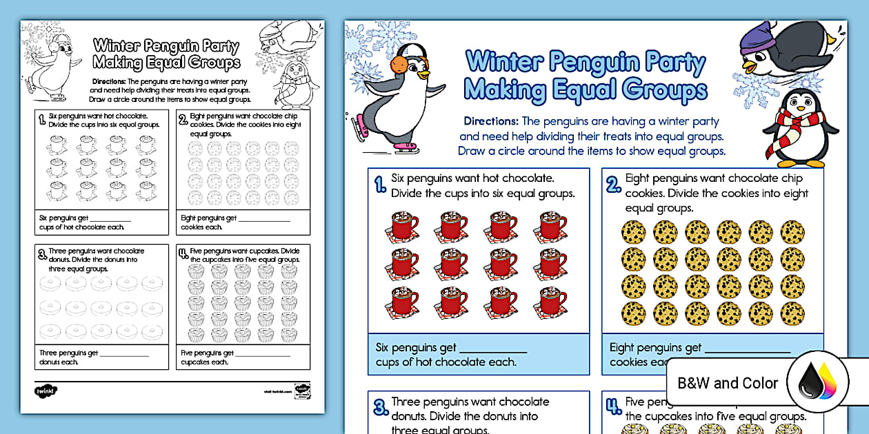 Second Grade Winter Penguin Party: Making Equal Groups