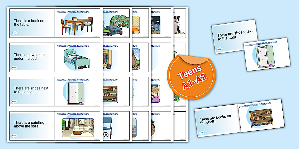ESL Prepositions of Place: Matching Cards [Teens, A1-A2]