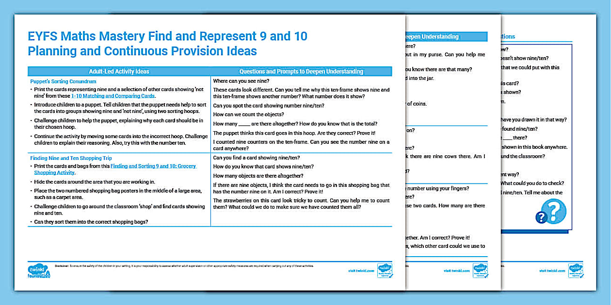 EYFS Find and Represent 9 and 10 Planning Ideas - Twinkl