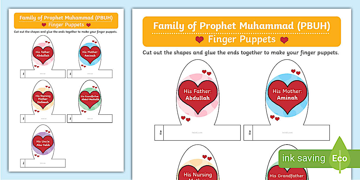 Family of Prophet Muhammad (PBUH) Finger Puppets - Twinkl