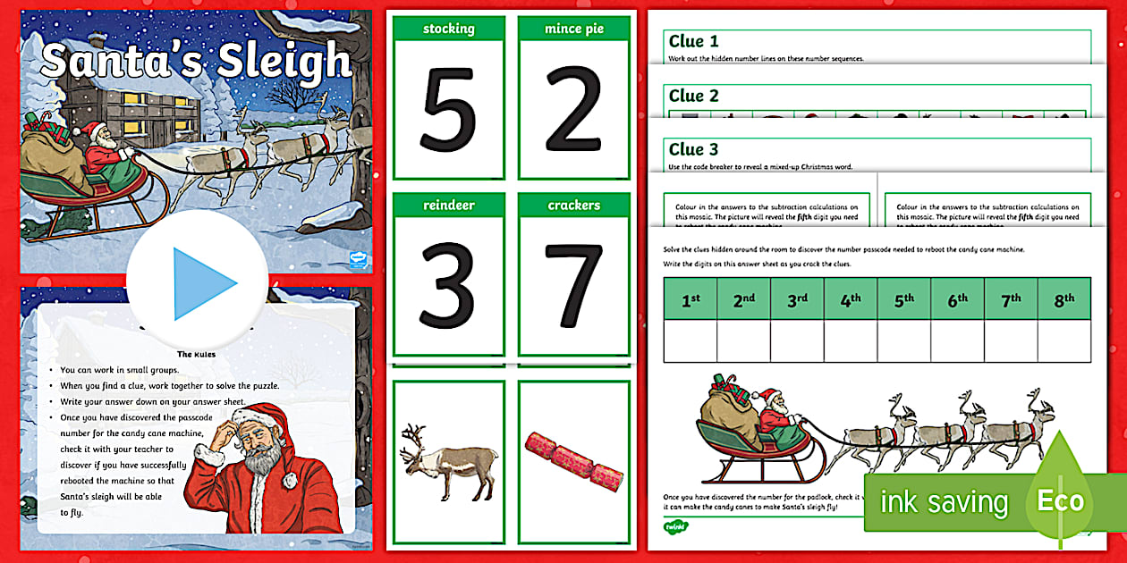Editable Y3 Santa's Sleigh Christmas Escape the Room Maths Game