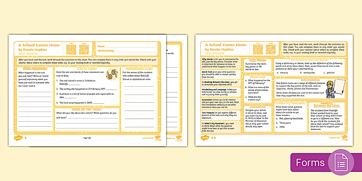 Junior Journal 62 May 2021: A School Comes Home (Comprehension)