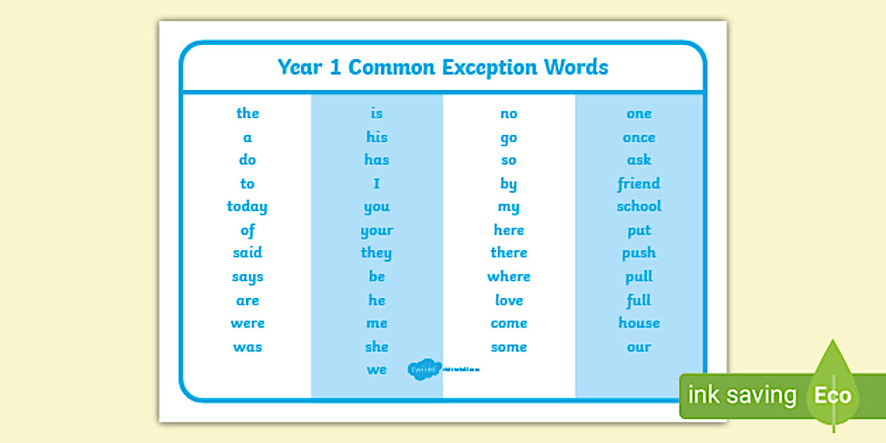 Black and White Year 1 Common Exception Words - Twinkl