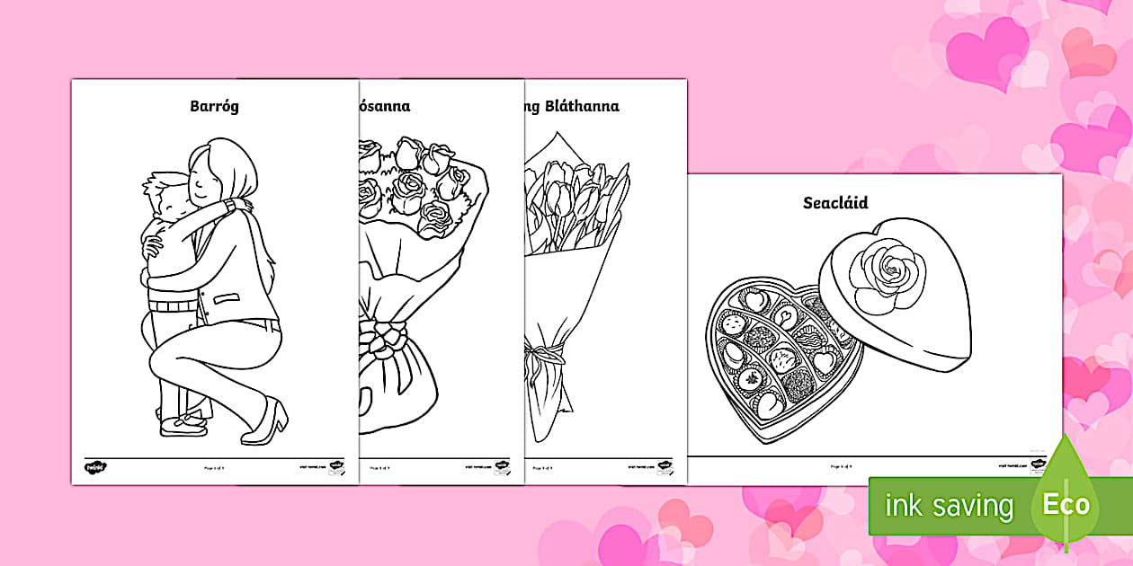 Valentine's Day Colouring Templates as Gaeilge - Twinkl