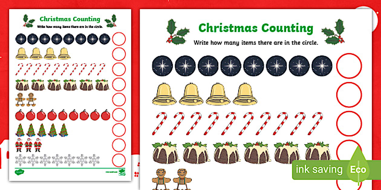 Counting at Christmas Worksheet (teacher made) - Twinkl