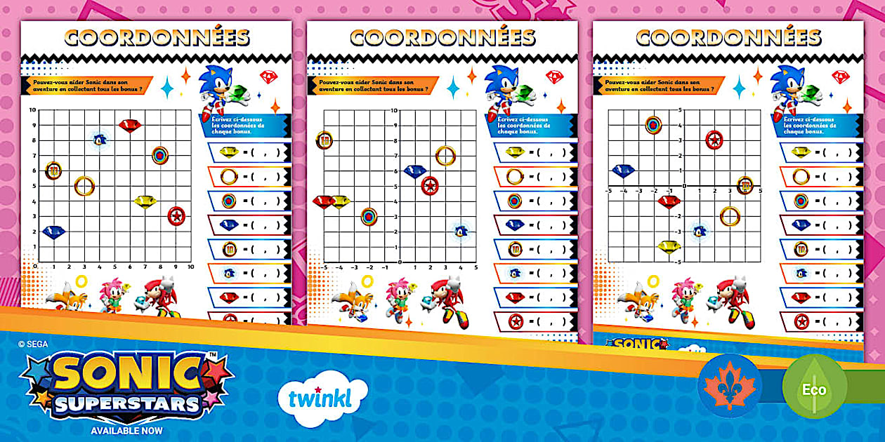 Sonic: Collect the Coordinates Math Activity for Grade 3-5 French