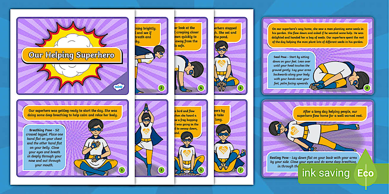 Superhero Yoga Story Flashcards (Teacher-Made) - Twinkl