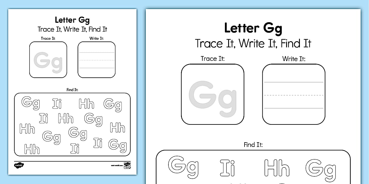 Letter Gg Trace It, Write It, Find It Activity - Twinkl