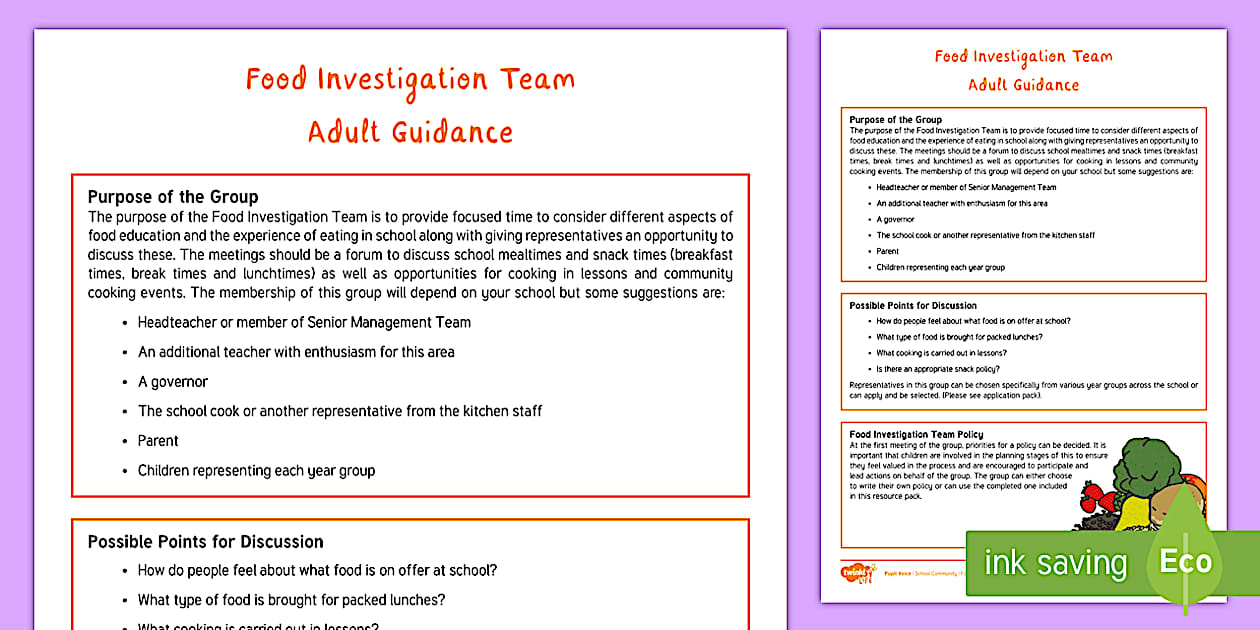 Pupil Voice - School Community - Food Investigation Team - Adult Guidance