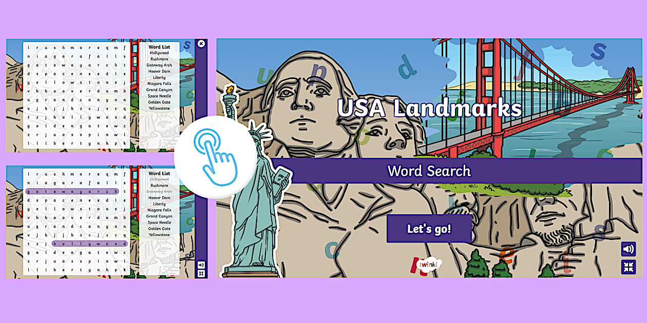 USA Landmarks Interactive Word Search (teacher made)