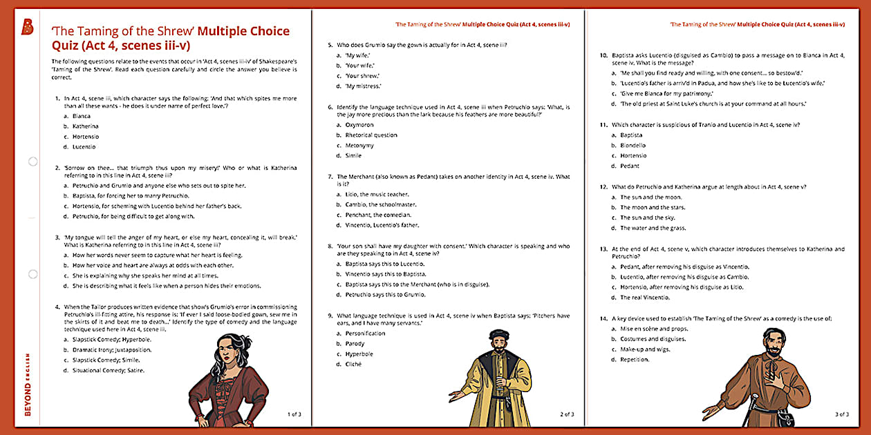 'The Taming of the Shrew' Quiz (Act 4, scenes iii-v)