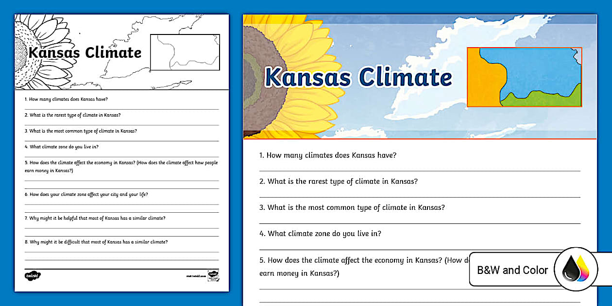 Kansas Climate Map Worksheet Sheet for Kids | Twinkl USA