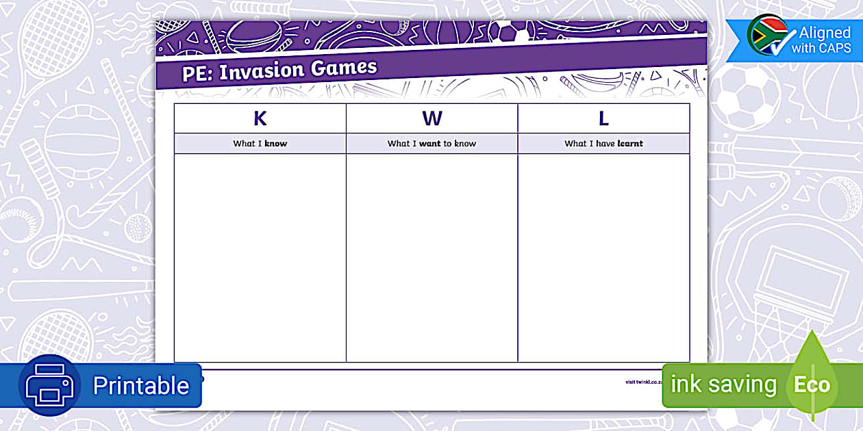 Grade 6 Physical Education Invasion Games KWL Grid - Twinkl