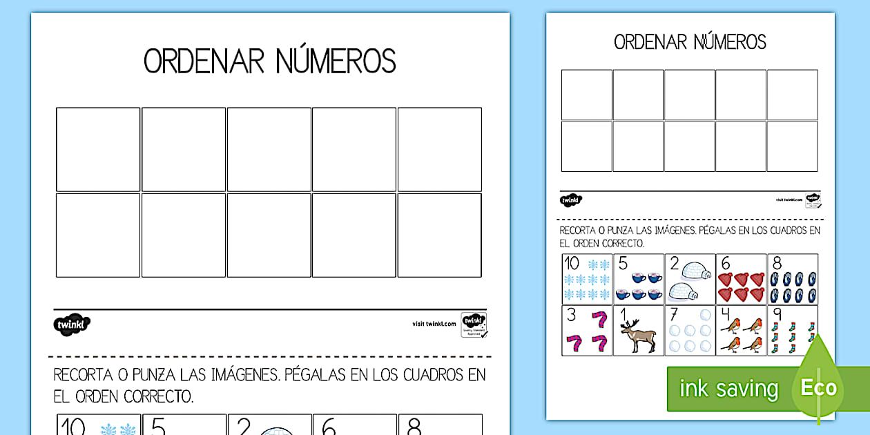 Ficha de actividad: Ordenar Números - Invierno - Twinkl