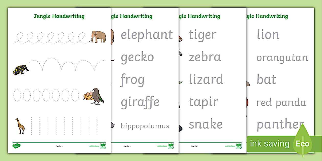 Jungle-Themed Handwriting Worksheets Activity Sheets