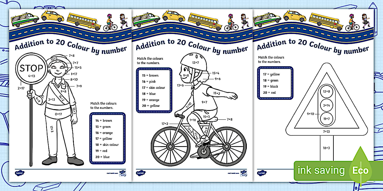 Road Safety Addition to 20 Colour by Number (teacher made)